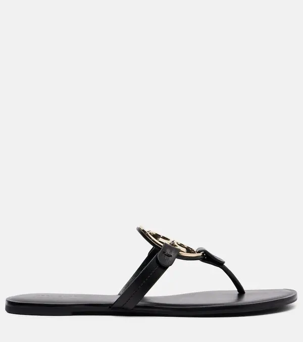 Tory Burch Metal Miller Leather Thong Sandals - Black
