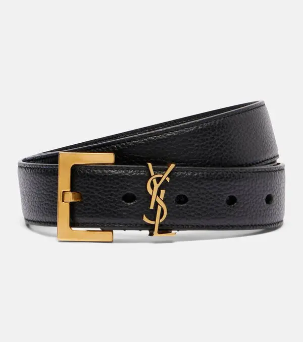Saint Laurent Cassandre Leather Belt - Black