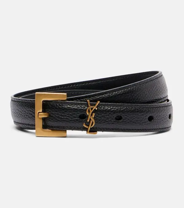 Saint Laurent Cassandre Leather Belt - Black