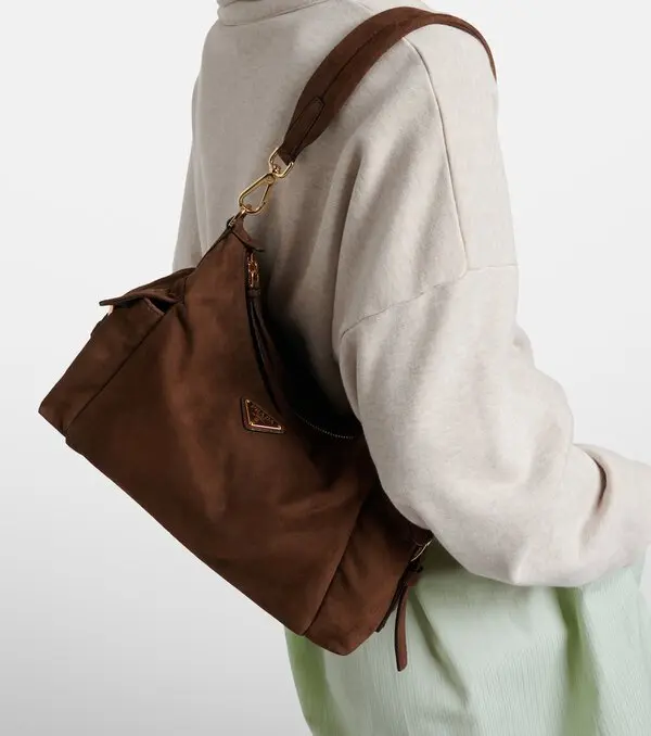 Prada Explore Large Suede Shoulder Bag - Brown