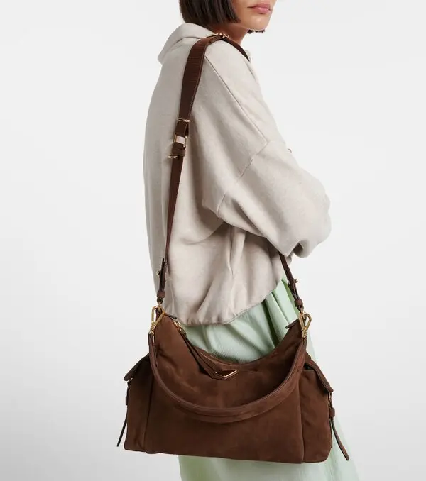 Prada Explore Large Suede Shoulder Bag - Brown