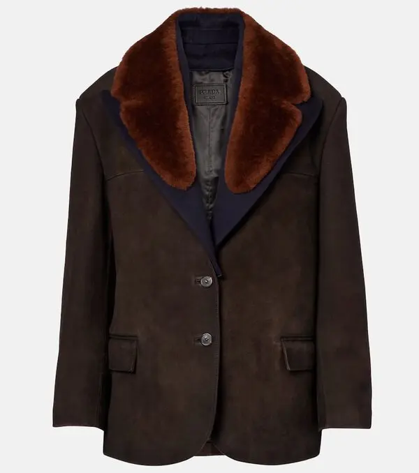 Prada Shearling-trimmed Suede Jacket