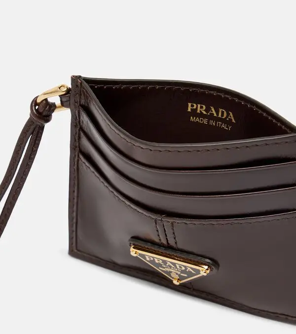 Prada Leather Card Holder - Brown