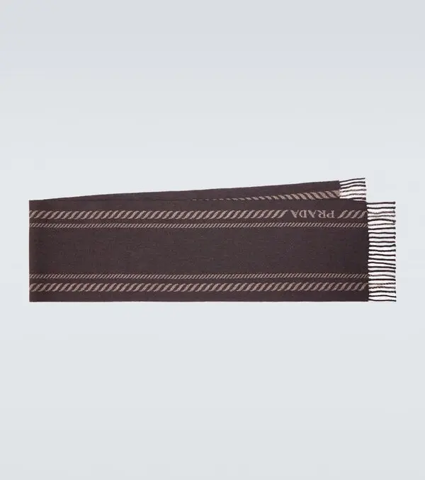 Prada Logo Jacquard Wool And Cashmere Scarf - Brown