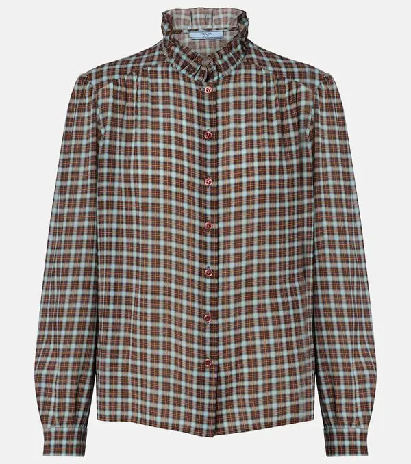 Prada Checked Silk-blend Georgette Shirt - Blue