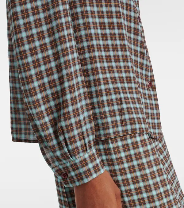 Prada Checked Silk-blend Georgette Shirt - Blue