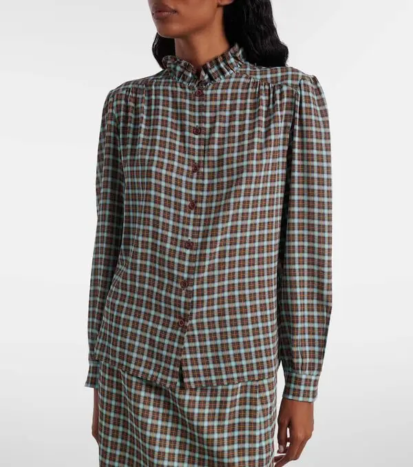 Prada Checked Silk-blend Georgette Shirt - Blue