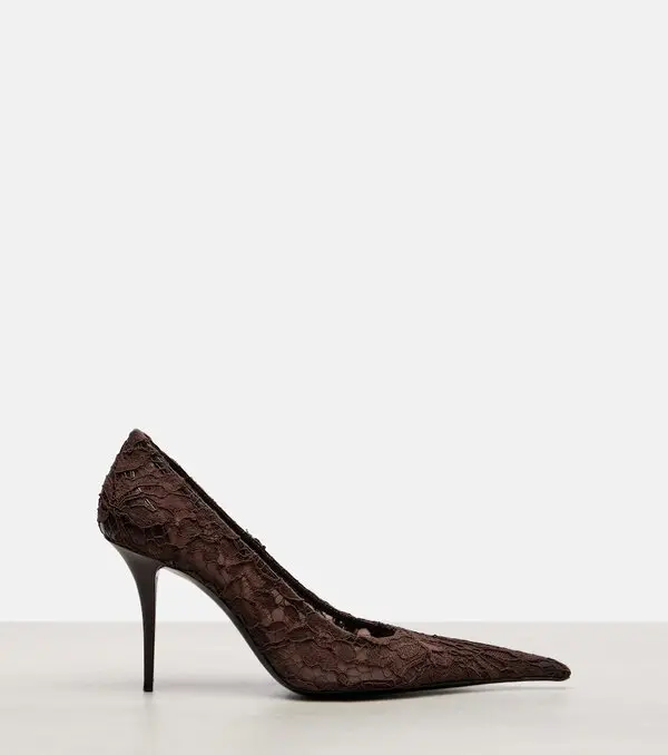 Saint Laurent Thierry 95 Tulle Lace Pumps - Brown