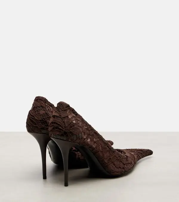 Saint Laurent Thierry 95 Tulle Lace Pumps - Brown