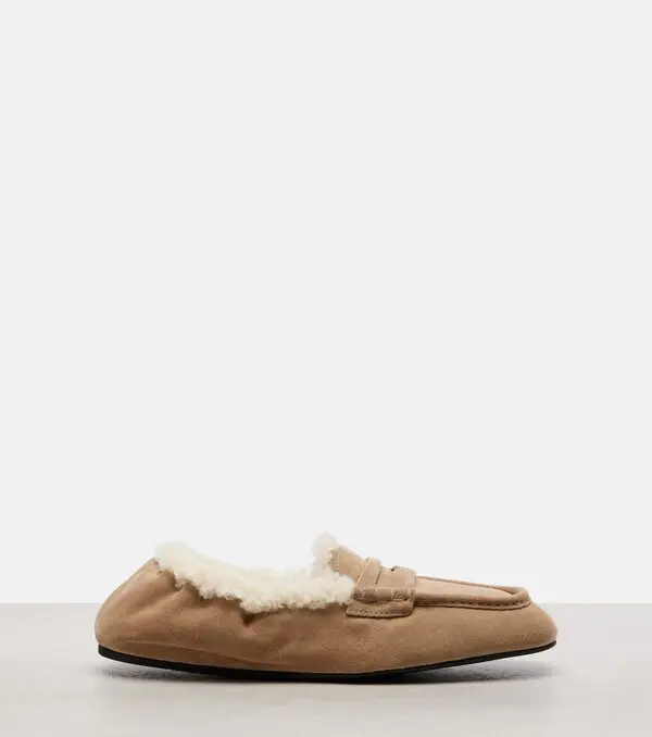 Miu Miu Shearling-lined Suede Penny Loafers - Beige