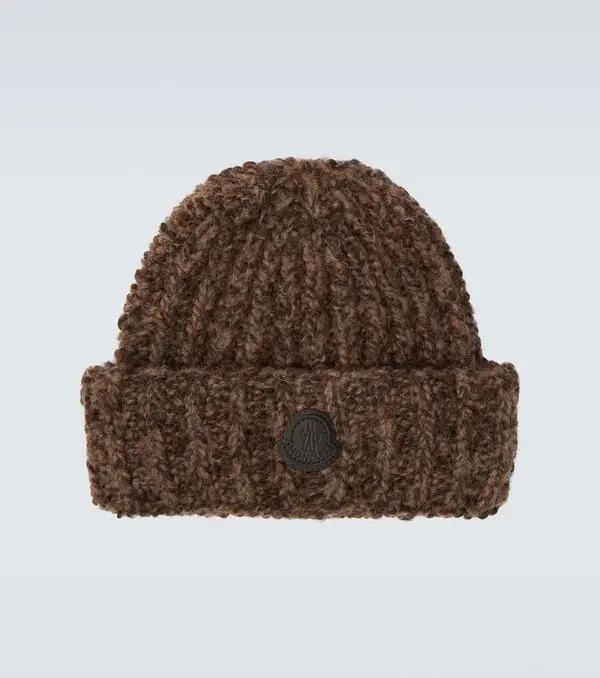 Moncler Logo Alpaca And Wool Beanie - Brown