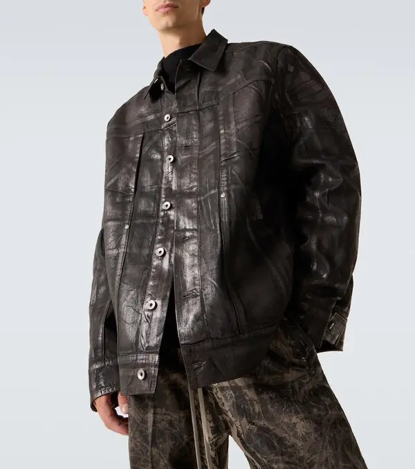 Rick Owens Coated Denim Jacket /grizzly - Black