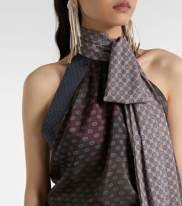 Dries Van Noten Printed Halterneck Silk Top