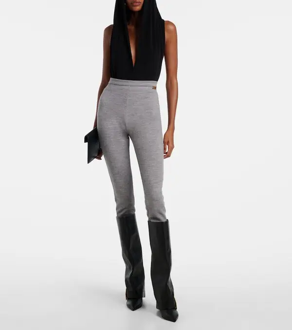 Balmain Wool And Cotton-blend Leggings - Grey