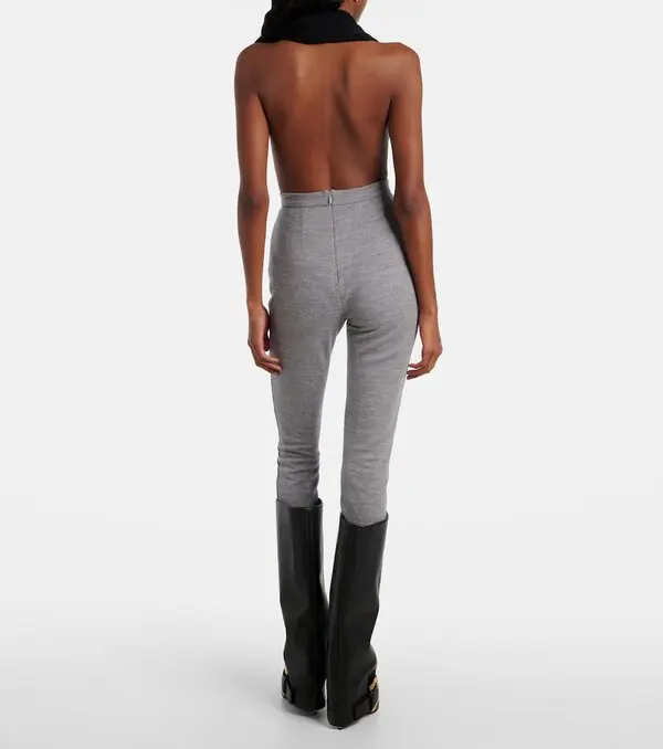 Balmain Wool And Cotton-blend Leggings - Grey