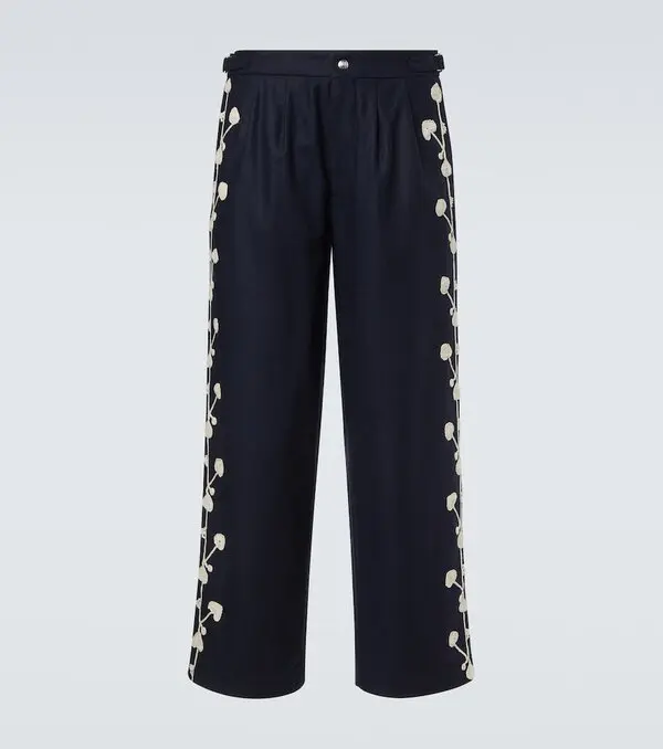 BODE Snowdrop Wide-leg Wool-blend Pants - Blue
