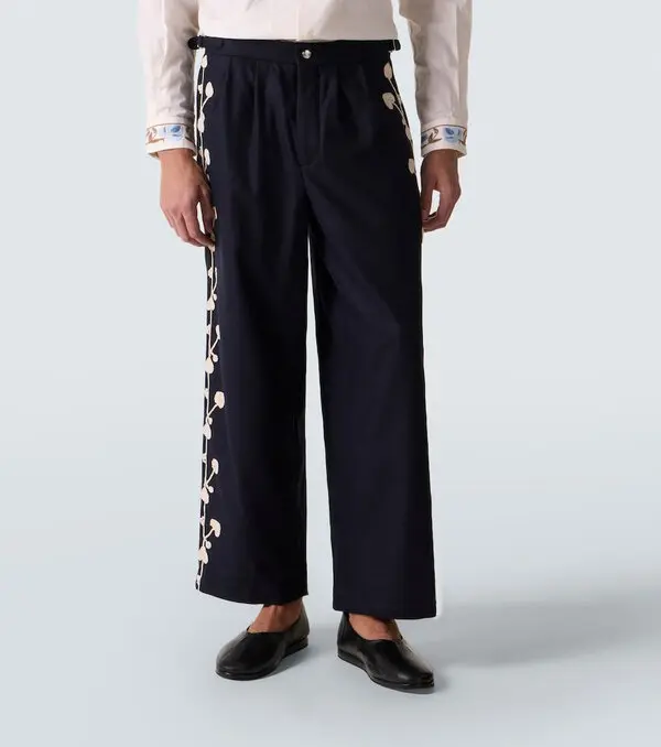 BODE Snowdrop Wide-leg Wool-blend Pants