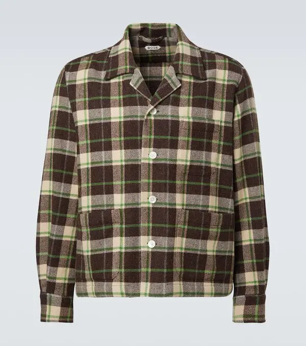 BODE Woodcrest Plaid Wool Flannel Overshirt - Brown