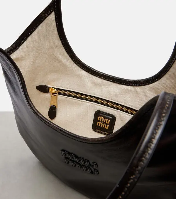 Miu Miu Ivy Distressed Leather Shopper - Brown