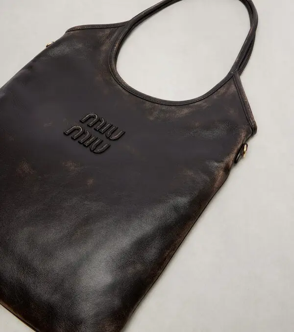 Miu Miu Ivy Distressed Leather Shopper - Brown