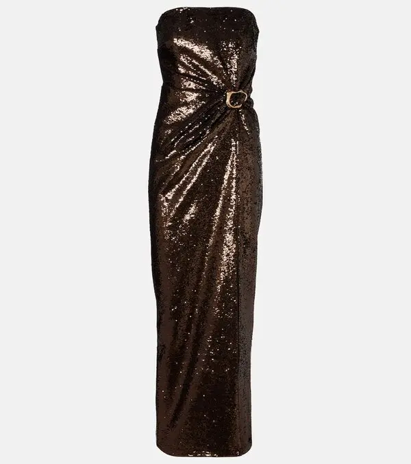 Roland Mouret Gathered Sequined Strapless Gown