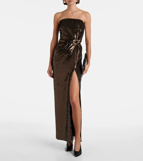 Roland Mouret Gathered Sequined Strapless Gown