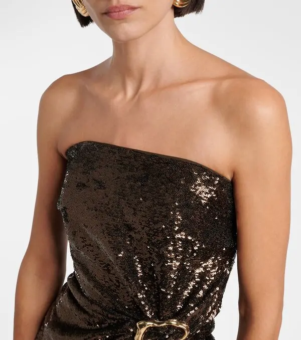 Roland Mouret Gathered Sequined Strapless Gown