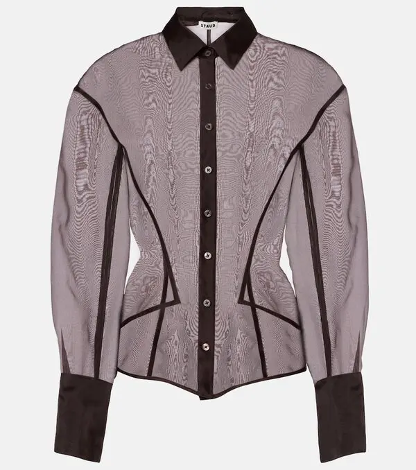 Staud Aida Sheer Silk Organza Shirt - Brown