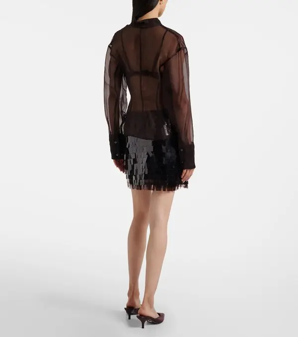 Staud Aida Sheer Silk Organza Shirt - Brown