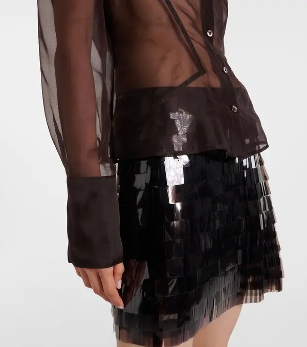 Staud Aida Sheer Silk Organza Shirt - Brown
