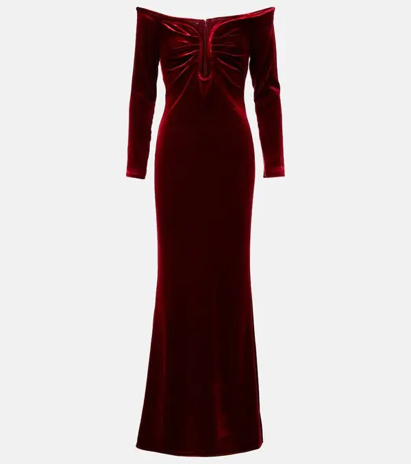 Roland Mouret Off-shoulder Velvet Gown - Red