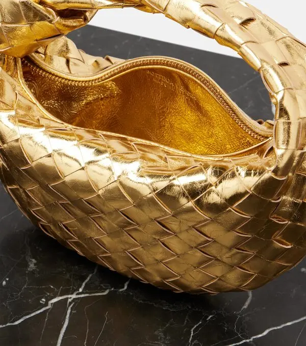 Bottega Veneta Jodie Intrecciato Metallic Leather Tote Bag - Gold