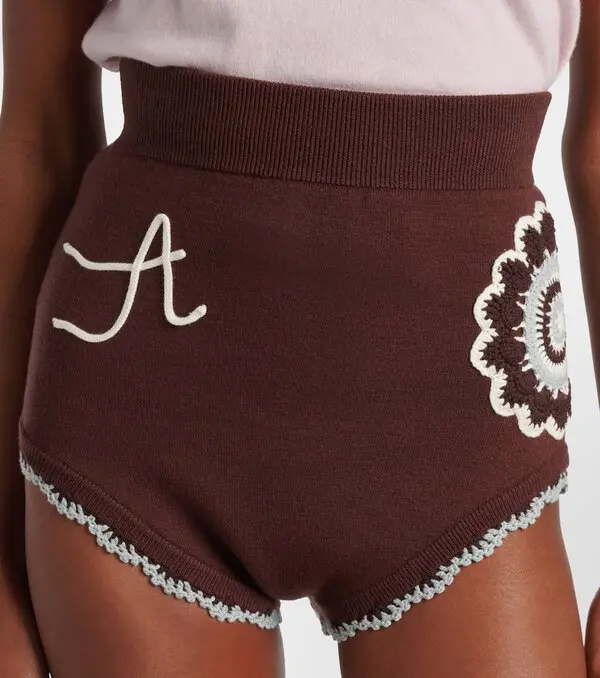 ALEMAIS Alémais Crochet High-rise Wool-blend Micro Shorts