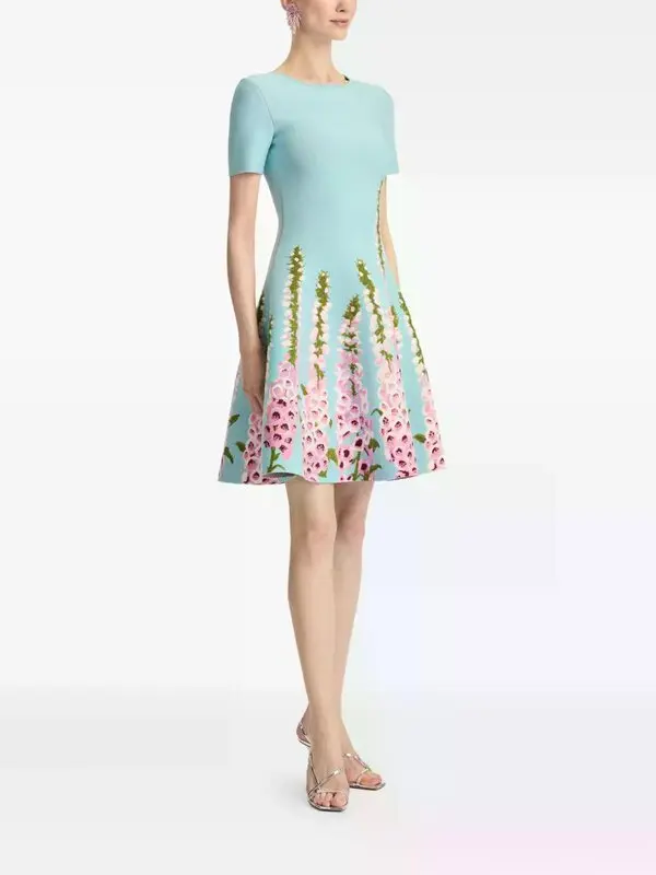 Oscar De La Renta Foxglove Jacquard Dress - Blue