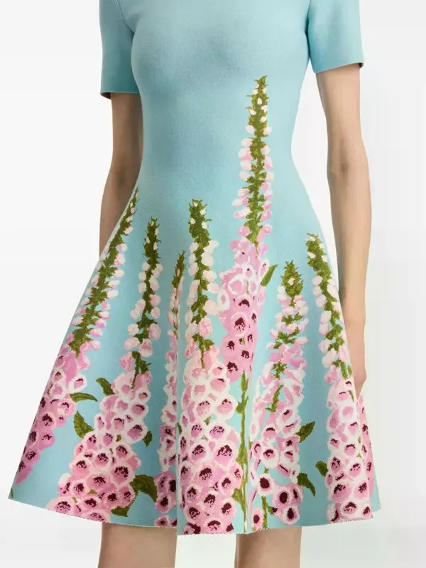 Oscar De La Renta Foxglove Jacquard Dress - Blue