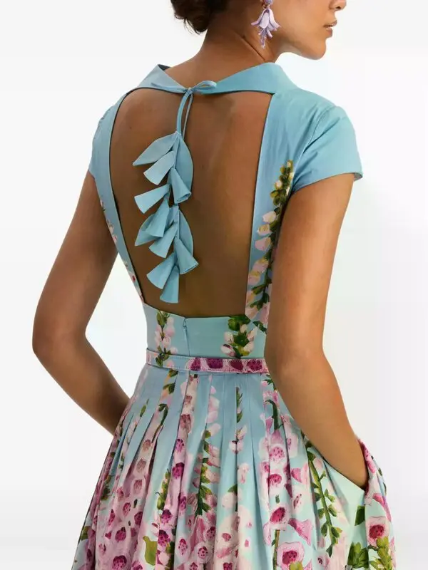 oscar de la renta floral midi dress Floral-embellished silk midi dress - light blue