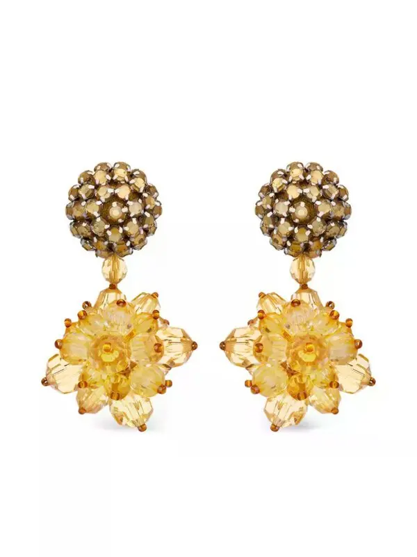 Oscar De La Renta Beaded Pompom Floral-pendant Clip-on Earrings - Yellow