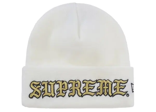 Supreme New Era Old English Beanie - White