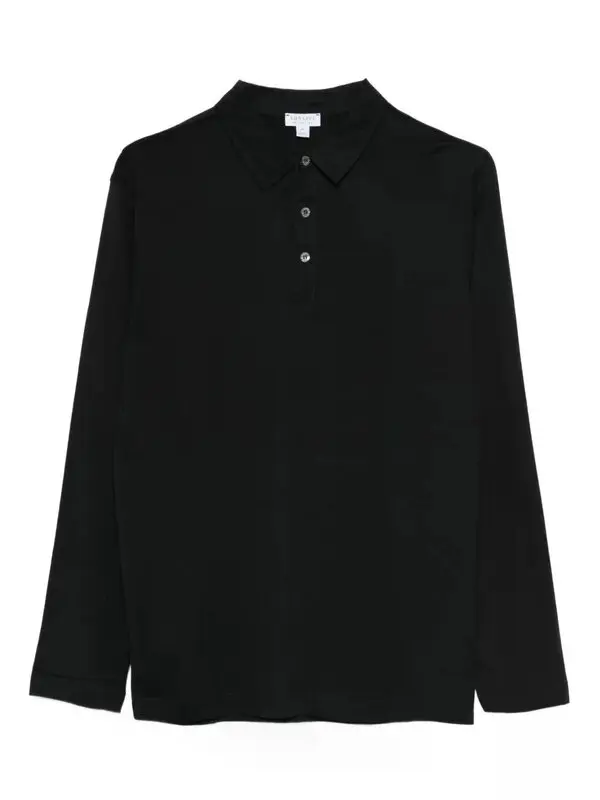 Sunspel Long-sleeve Polo Shirt - Black