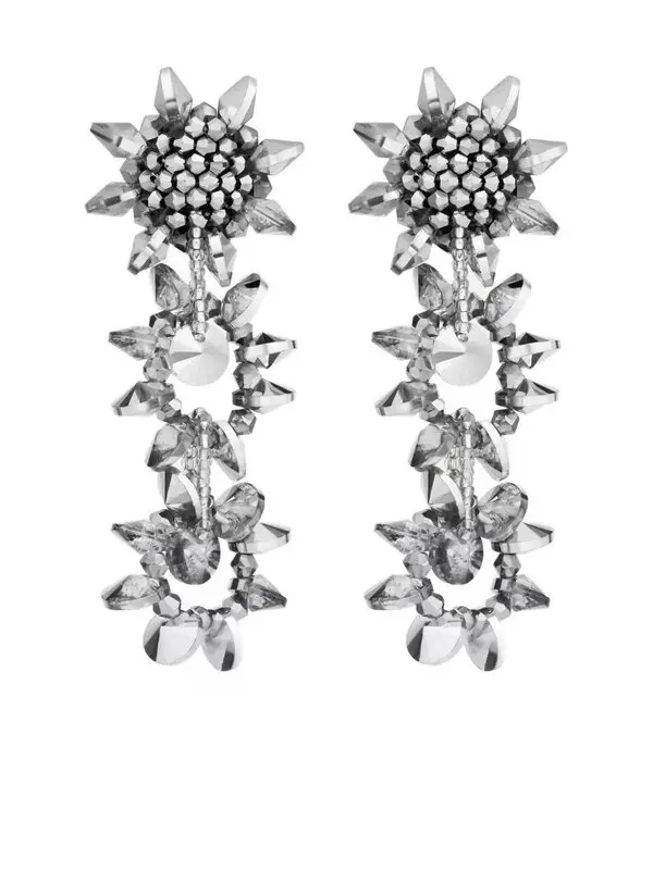 Oscar De La Renta Beaded Pompom Post-back Earrings - Silver