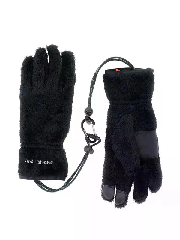 AND WANDER Embroidered Fleece Gloves - Black