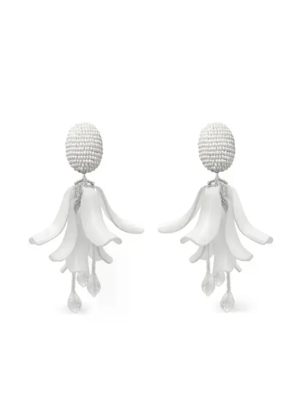 Oscar De La Renta Beaded Floral Drop Earrings - White