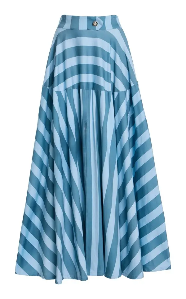 HOUSE OF AAMA Azaka Striped Cotton Midi Skirt - Blue