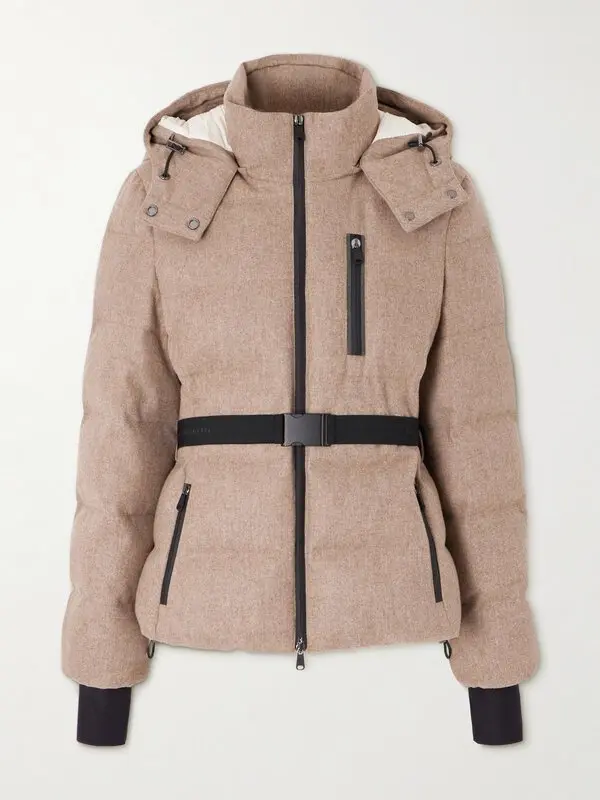 Brunello Cucinelli Belted Padded Wool Hooded Jacket - Brown
