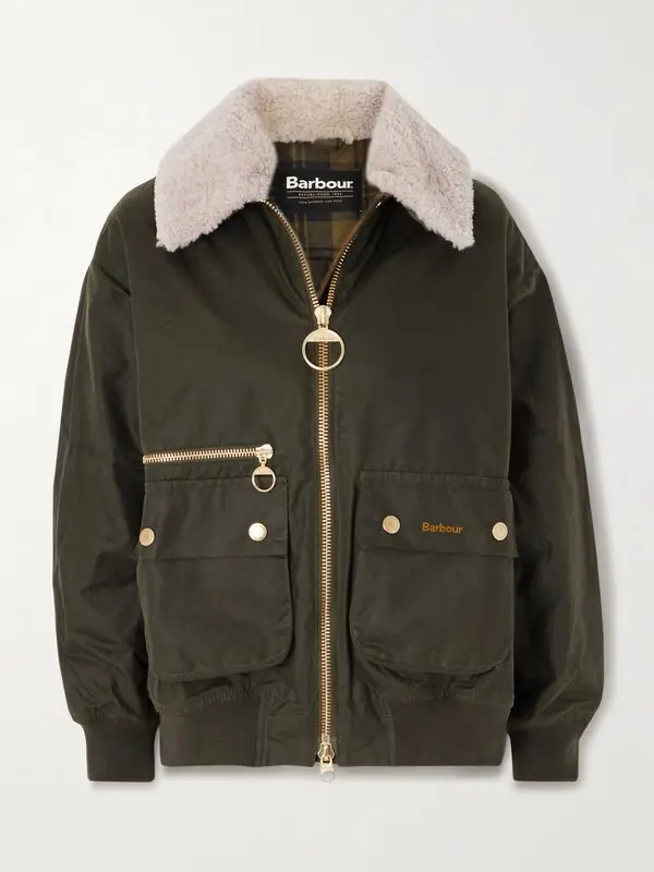 Barbour Maxine Faux Shearling-trimmed Waxed-cotton Jacket - Green