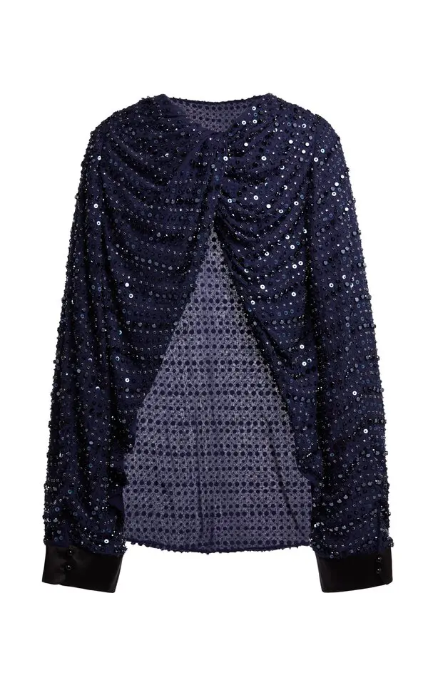 Lanvin Embroidered Silk Long-Sleeve Top With Open-Back - Light 