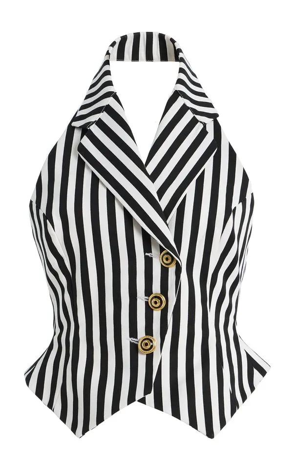 TOLU COKER Striped Cotton Gabardine Waistcoat - Black,white