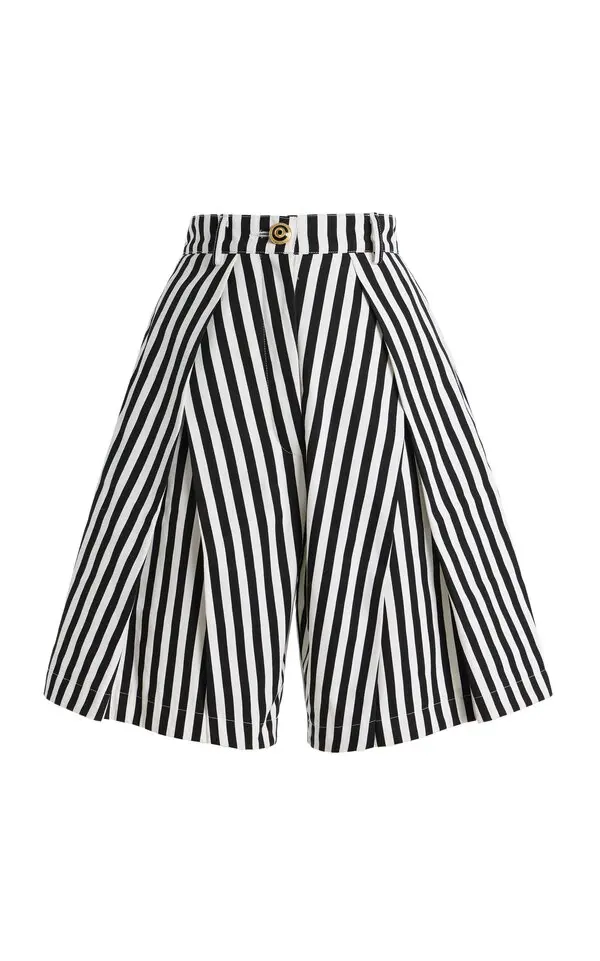 TOLU COKER Pleated Cotton Gabardine Shorts - Black,white