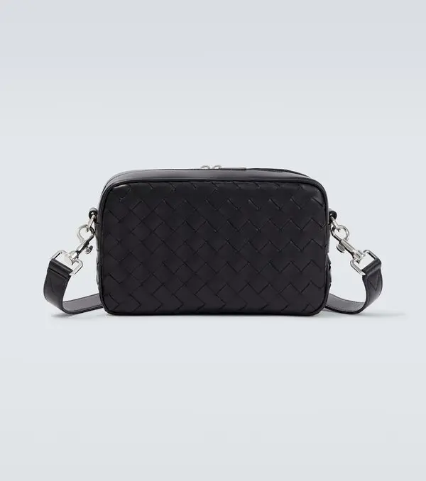 Bottega Veneta Intrecciato Leather Crossbody Bag - Black