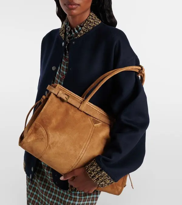 Prada Bonnie Large Suede Tote Bag - Brown